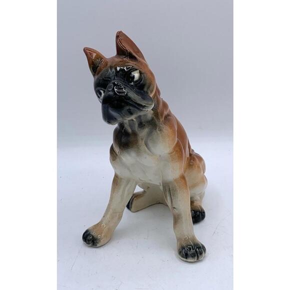 Other | Vintage Porcelain Hand Painted Boxer Dog Puppy Brown Figurine ...